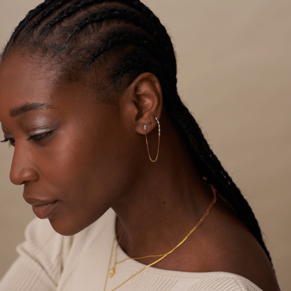 Baguette Fine Chain Link Earring | Chain Earring | Orelia