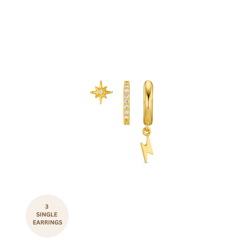 Starburst & Lightning Hoop Ear Stacking Set