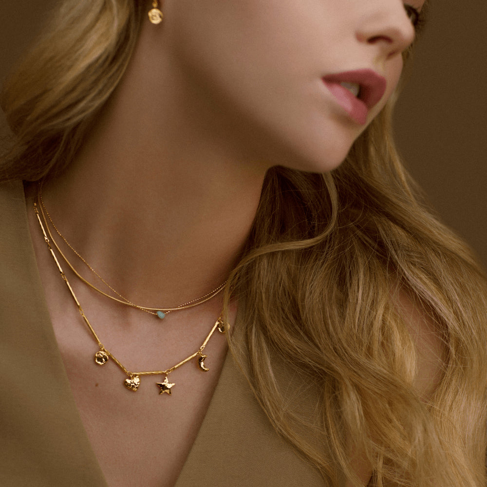 Bar Link & Molten Charm Necklace