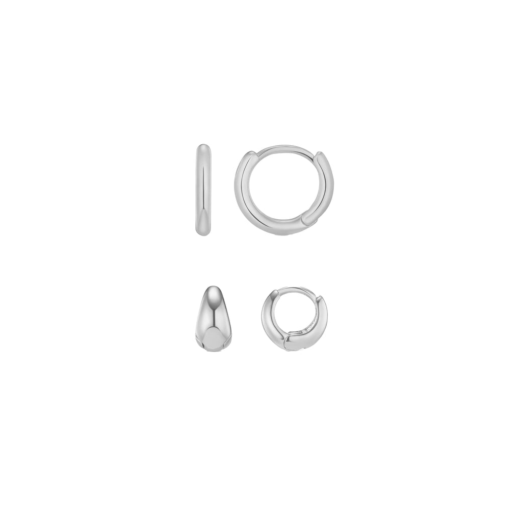 Micro Hoop Earring Ear Stacking Set - Silver