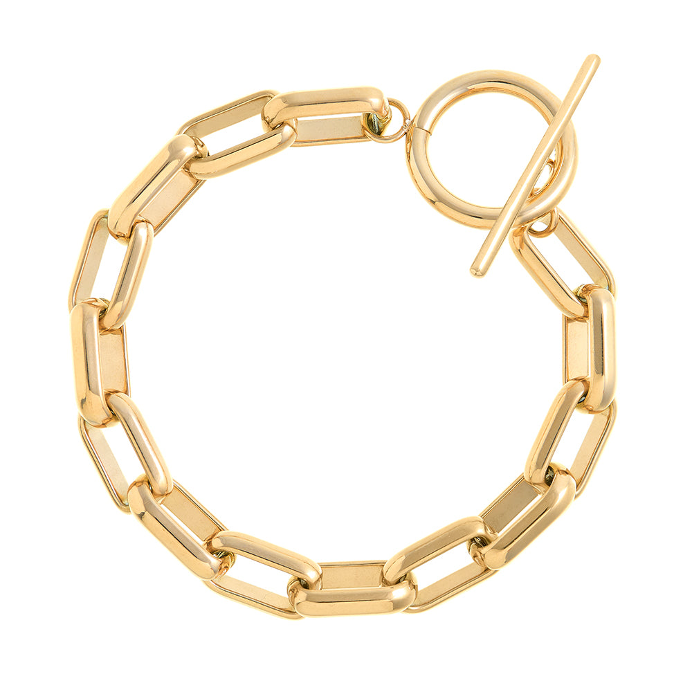LUXE Rectangle Link T Bar Bracelet Gold