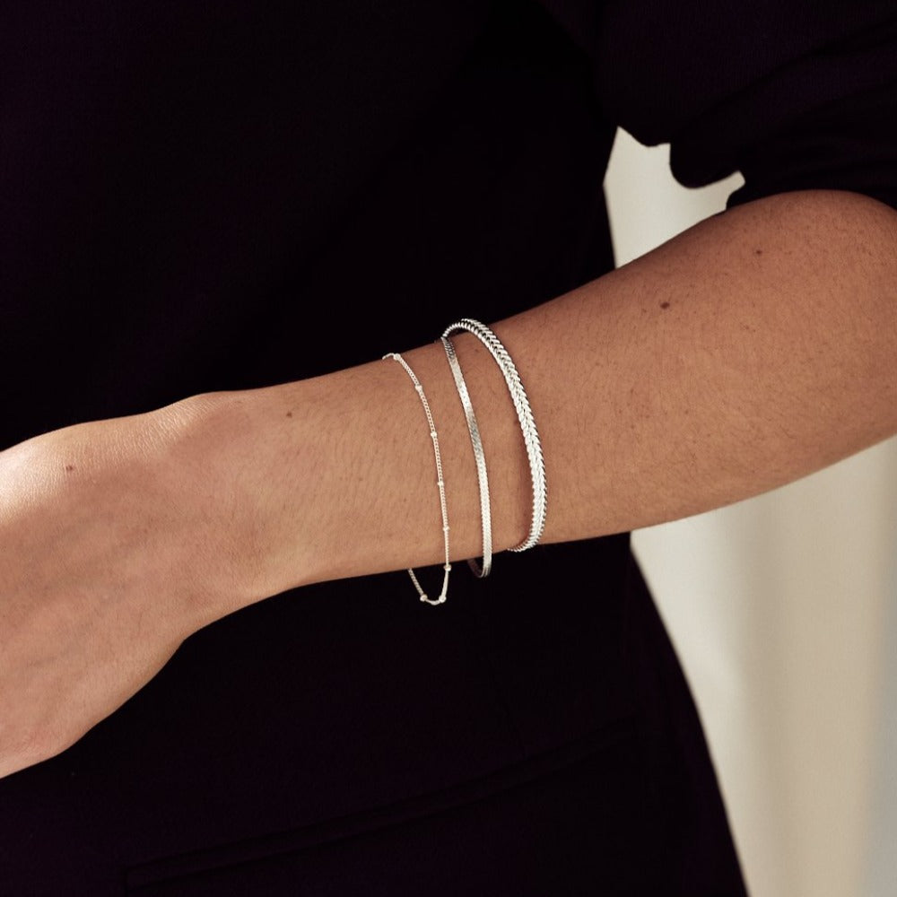 Satellite & Flat Curb Bracelet Duo - Silver